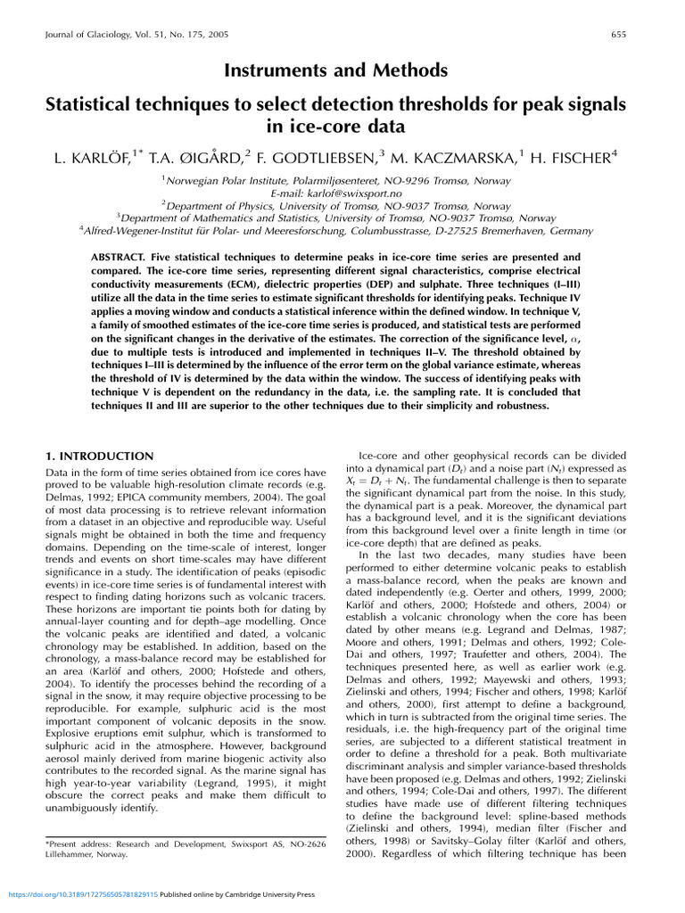 Statistical Techniques To Select Detection Thresholds For Peak Signals in Ice Core Data | PDF ...