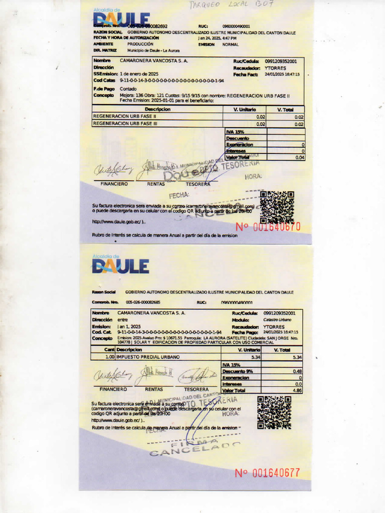 2025 IMPUESTO PREDIAL PARQUEO LOCAL B07 | PDF