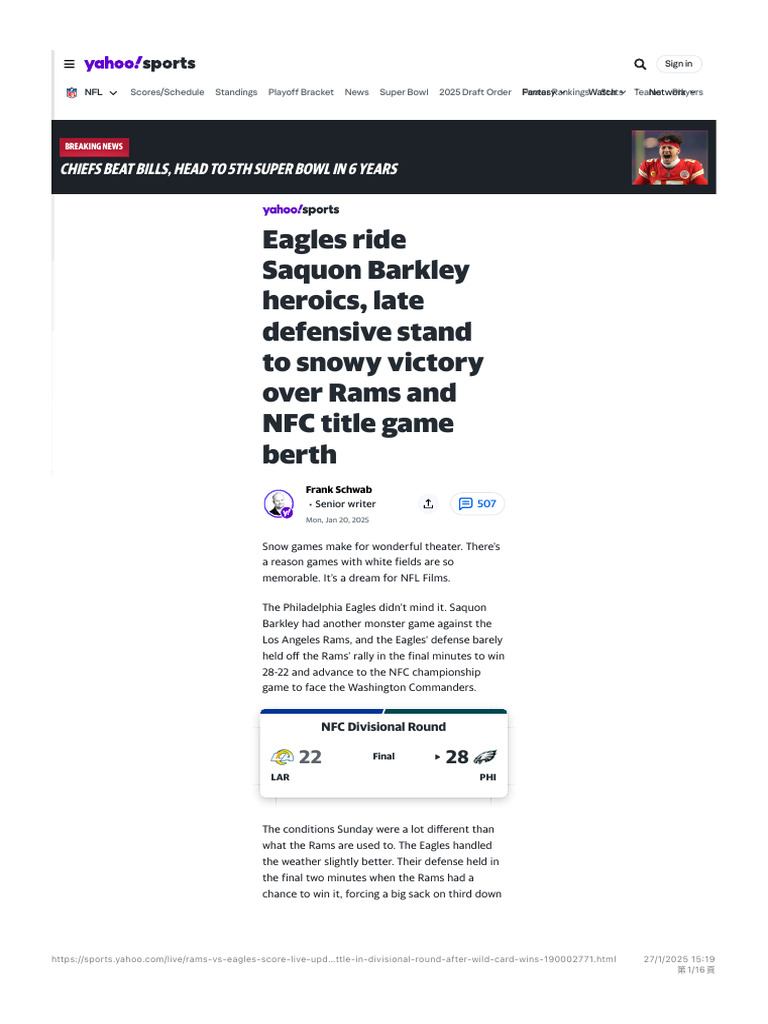 Eagles Ride Saquon Barkley Heroics, Late Defensive Stand To Snowy Victory Over R | PDF ...