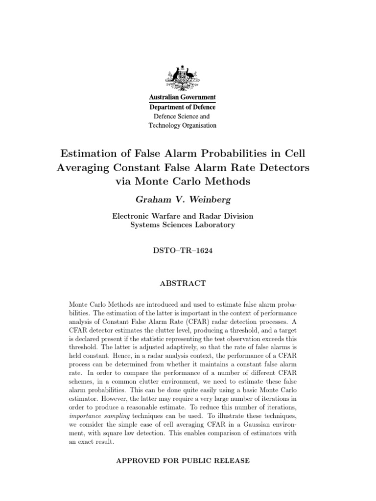 Estimation of False Alarm Probabilities in Cell Averaging Constant False Alarm Rate Detectors ...