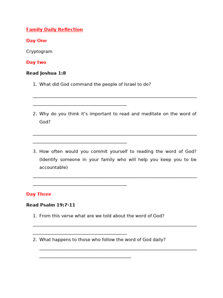 Age 6-9, Family Daily Reflections - Lesson 2 | PDF | Prayer | Gospel Of ...