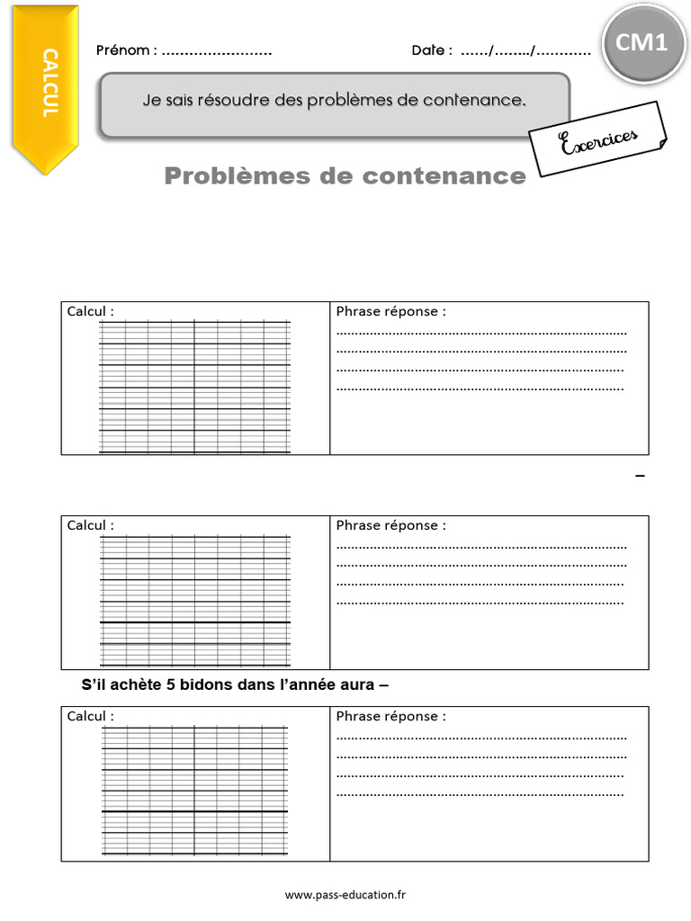 Problèmes de Contenance CM1 | PDF
