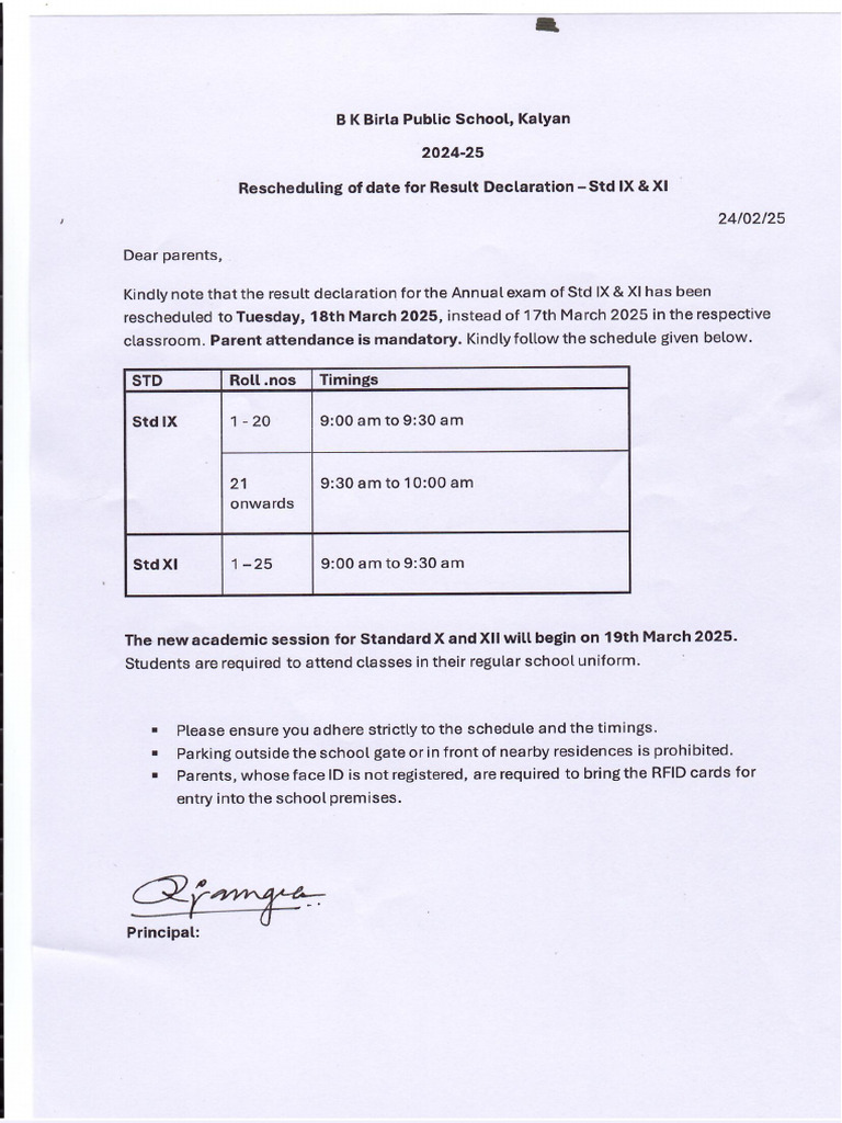 Rescheduling of Date for Result Declaration Std IX & XI | PDF