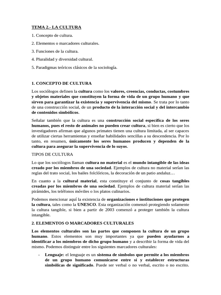 TEMA 2. - La Cultura | PDF | Sociedad | Sociología