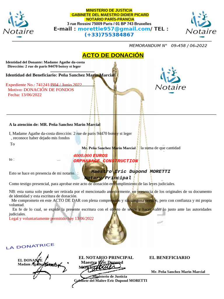 Acte de Donation Temauri BN 1 | PDF