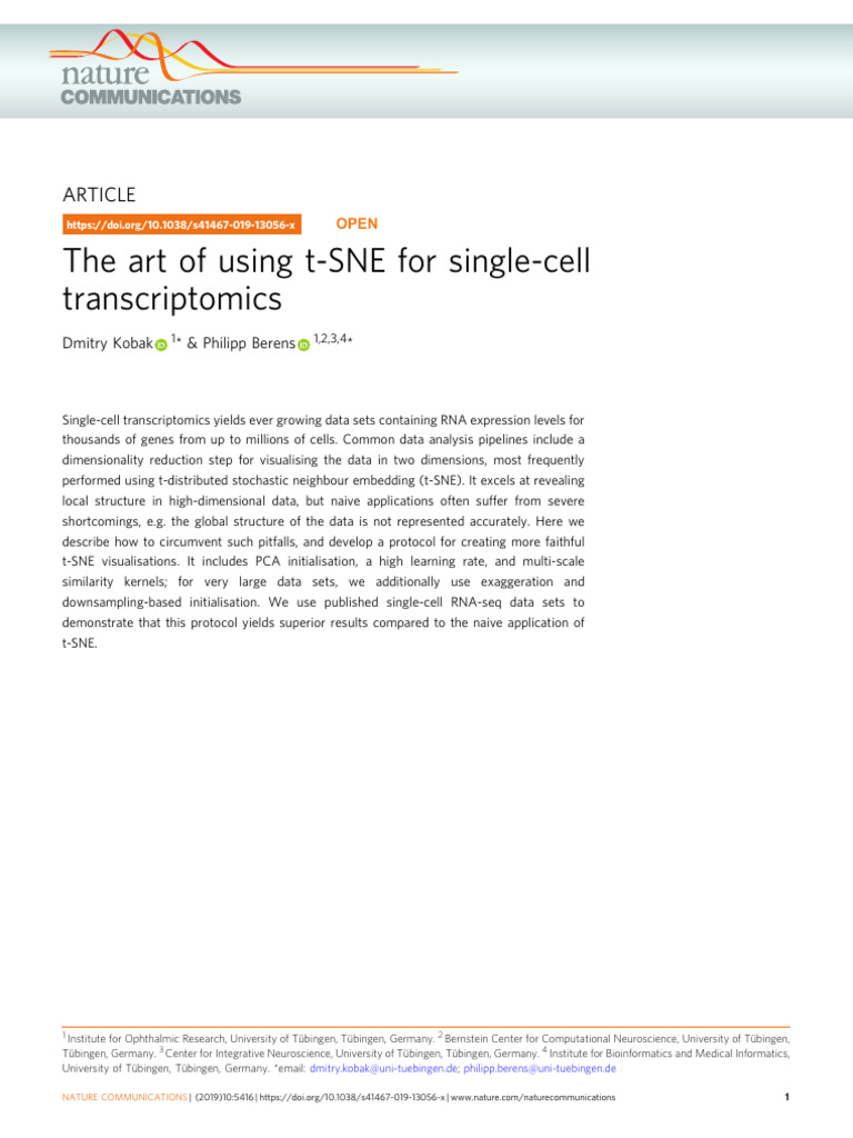 The Art of Using t-SNE For Single Cell Transcriptomics | PDF | Principal Component Analysis ...