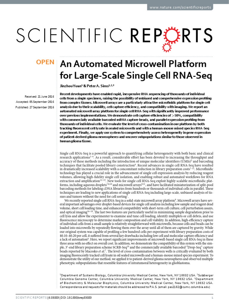 An Automated Microwell Platform For Large Scale Single Cell RNA Seq | PDF | Microfluidics | Dna ...