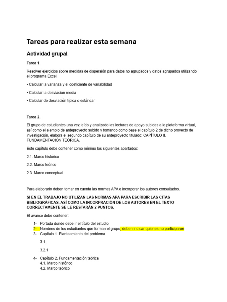 Tareas para Realizar Esta Semana | PDF
