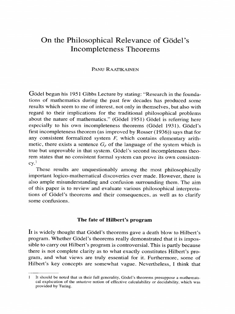 On The Philosophical Relevance of Godels Incompleteness Theorems | PDF