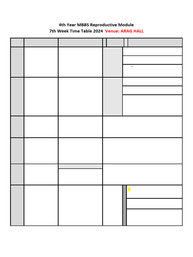 4th Year MBBS Reproductive Module 7th Week Time Table 2024 - 2024-09-07 ...