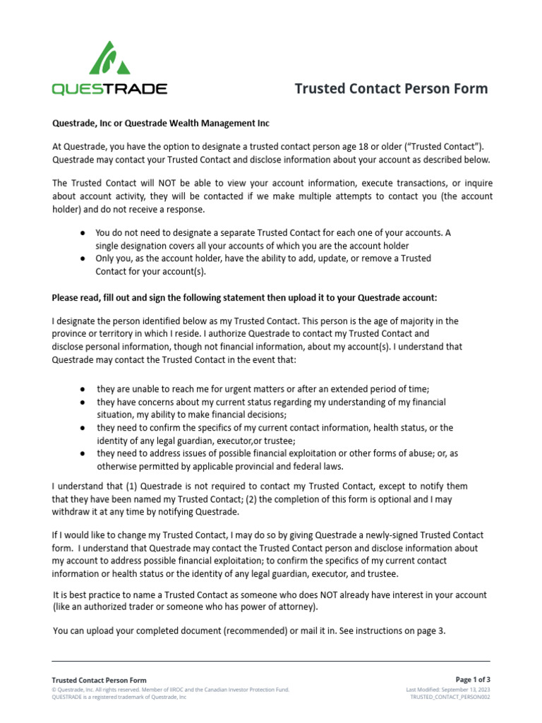 Trusted Contact Person Form | PDF