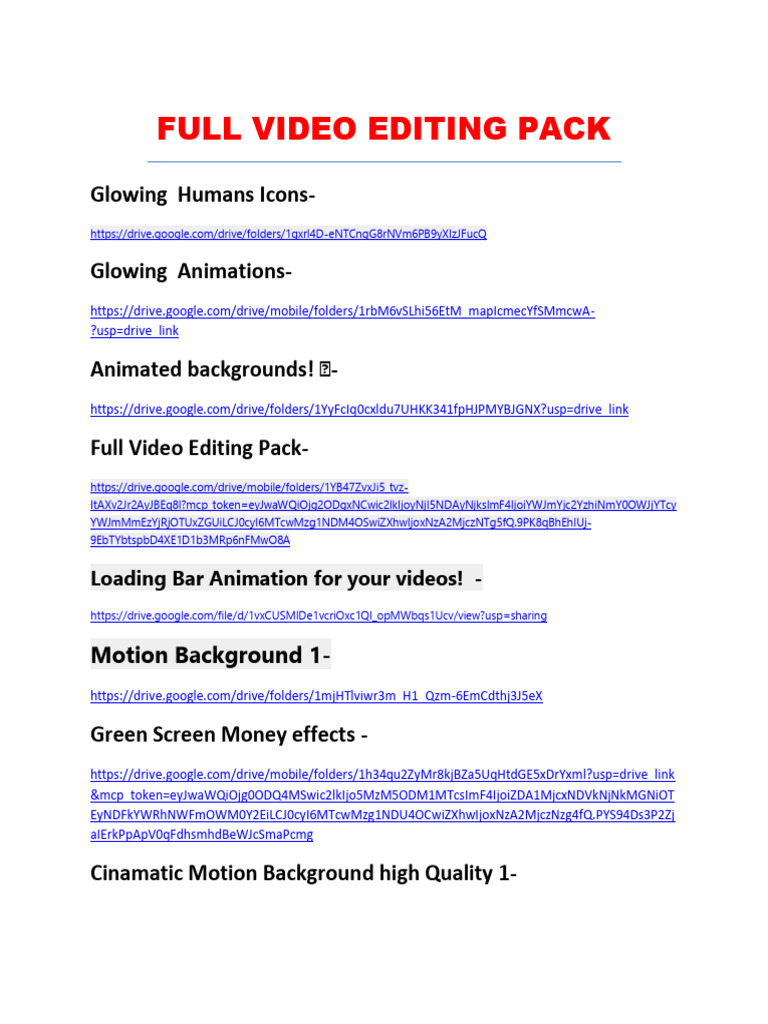Free Video Editing Assets Pack | PDF