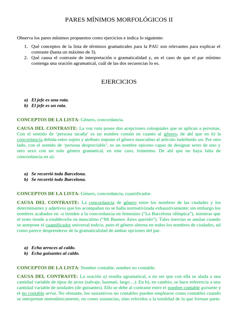 Análisis de Pares Mínimos Morfológicos | PDF | Género gramatical ...