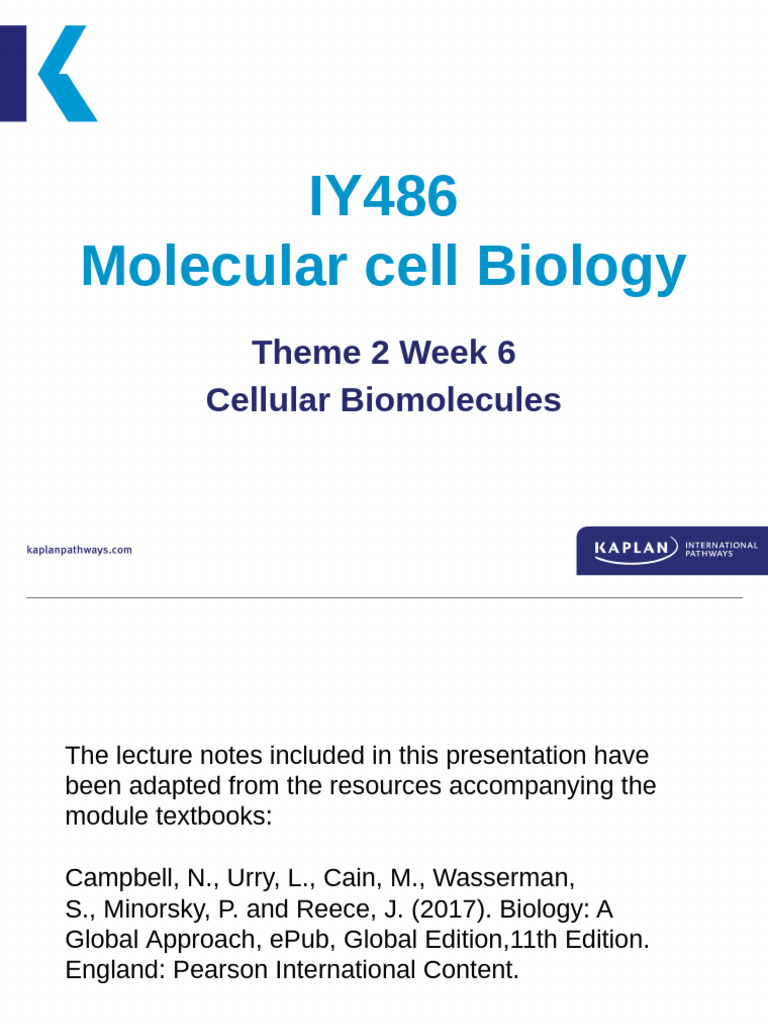 IY486 - Molecular Cell Biology - FINAL - Theme 2 Week 6 - Cellular ...