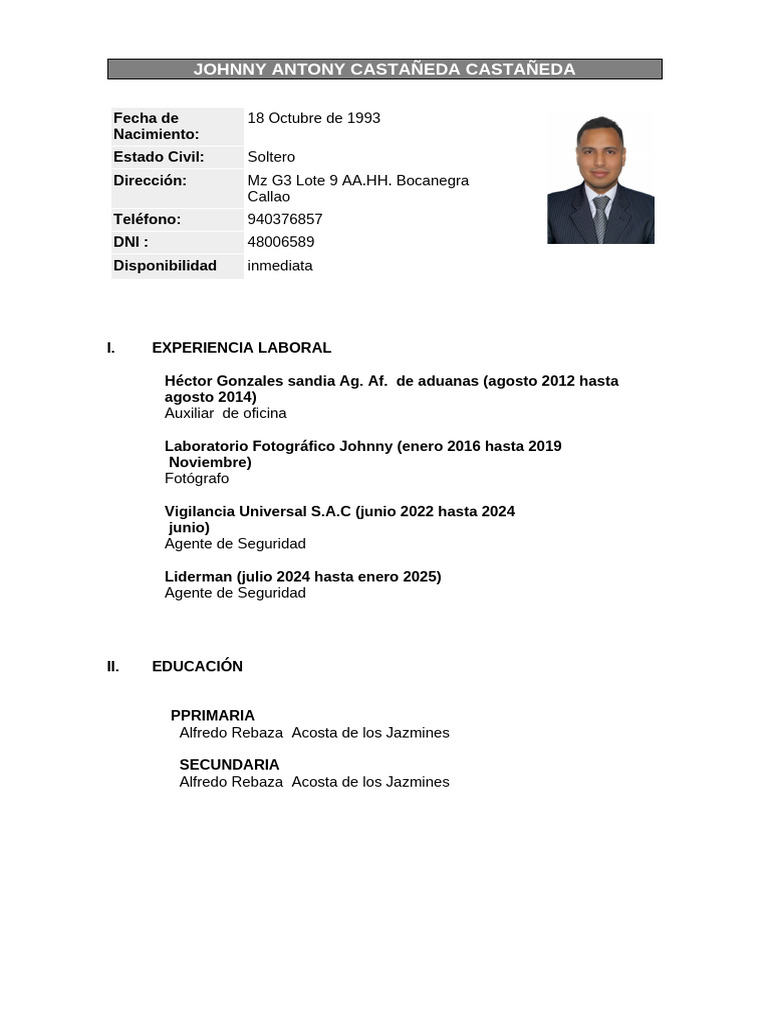 Currículum de Johnny Castañeda | PDF