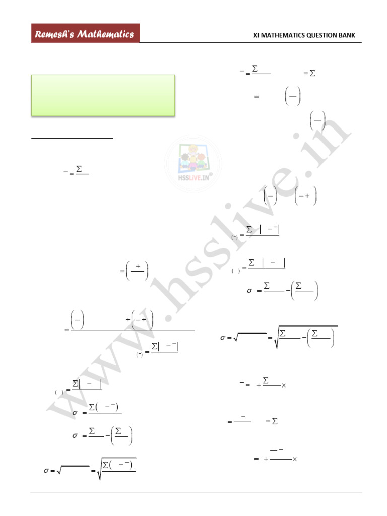 Hsslive-Xi-Maths-Qb-13 STATISTICS | PDF | Variance | Median