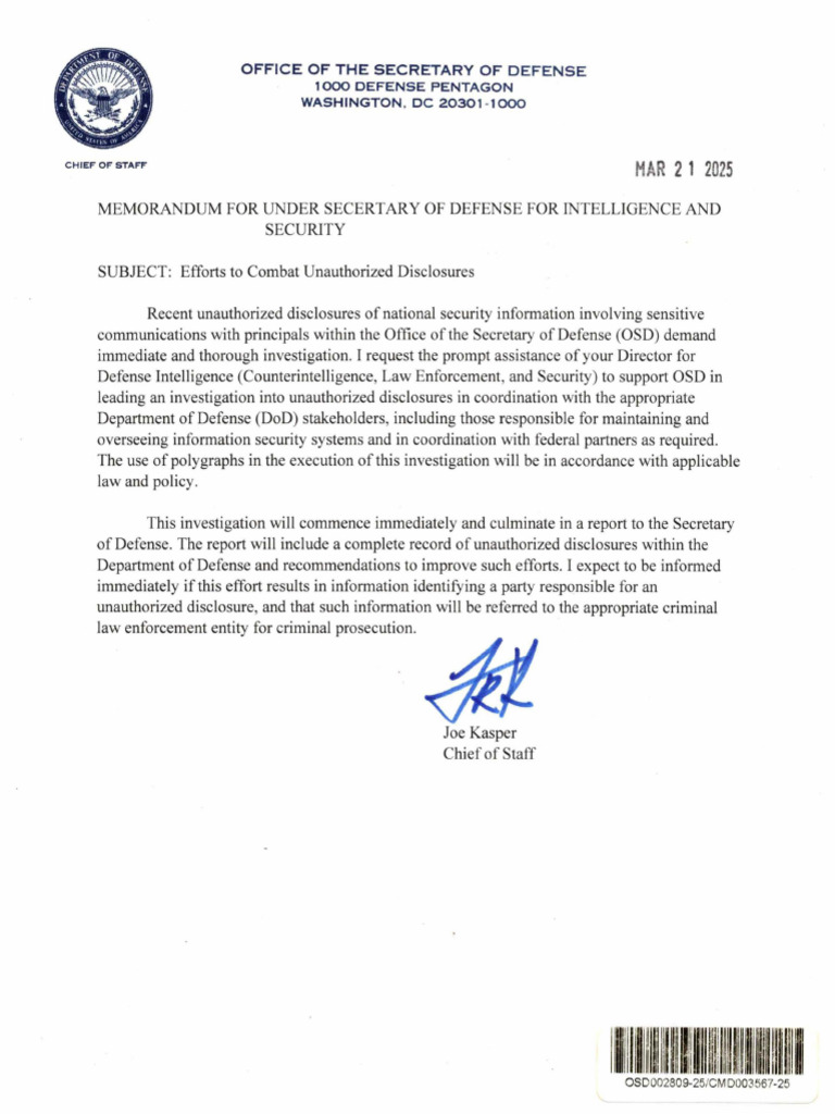 Efforts To Combat Unauthorized Disclosures Osd002809 25 Res Final | PDF