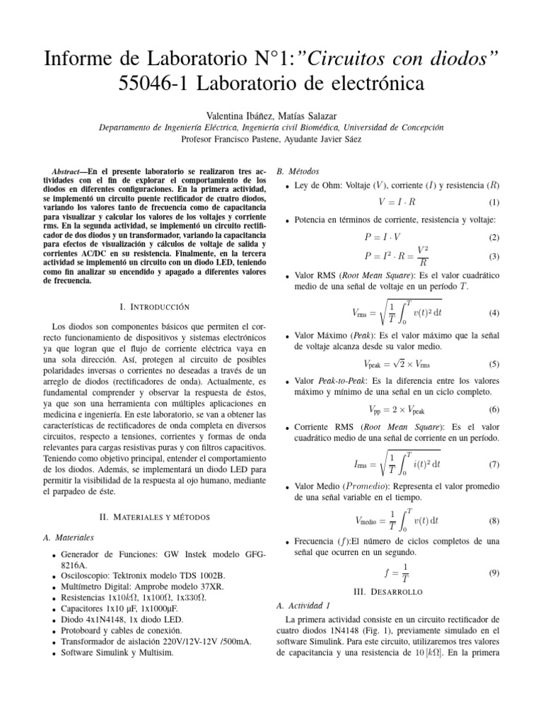 Lab1 Electronica VI Ms | PDF | Red eléctrica | Rectificador
