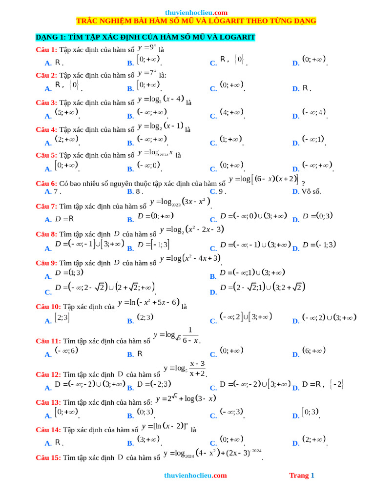 Trac Nghiem Bai HS Mu Va Logarit | PDF