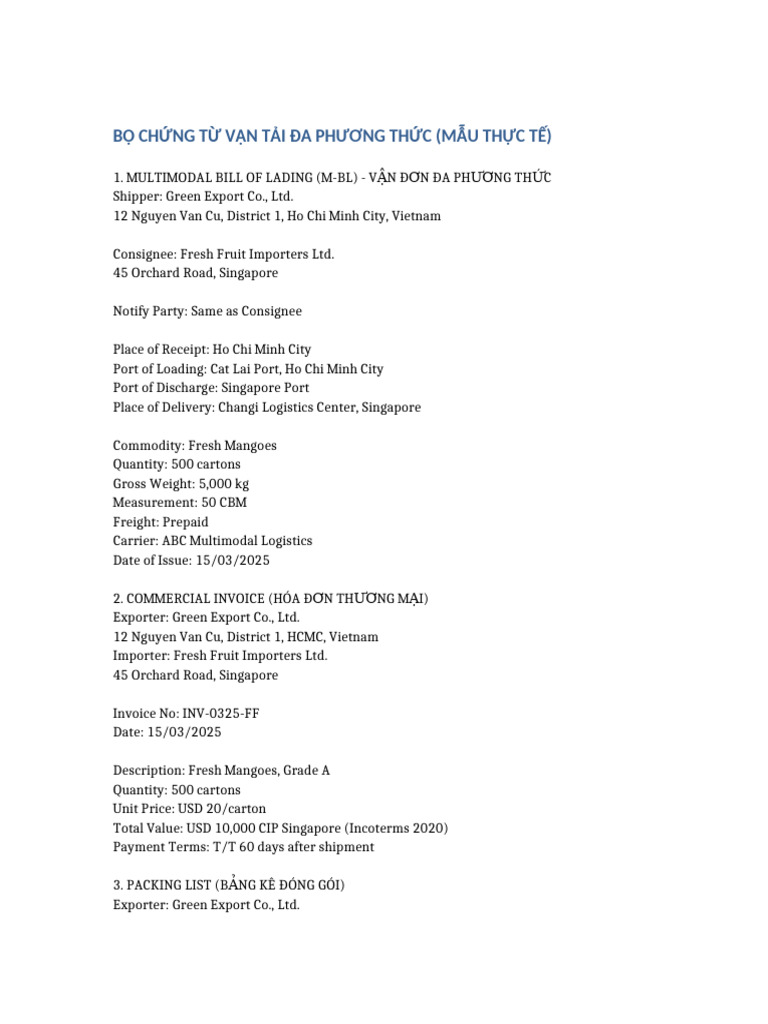 Bo_chung_tu_van_tai_da_phuong_thuc | PDF | Cargo | Consignee