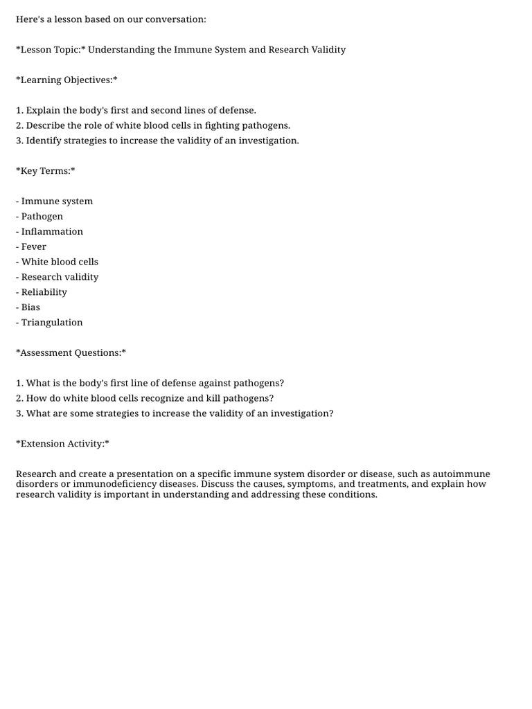 Immune System Insights & Research Validity | PDF