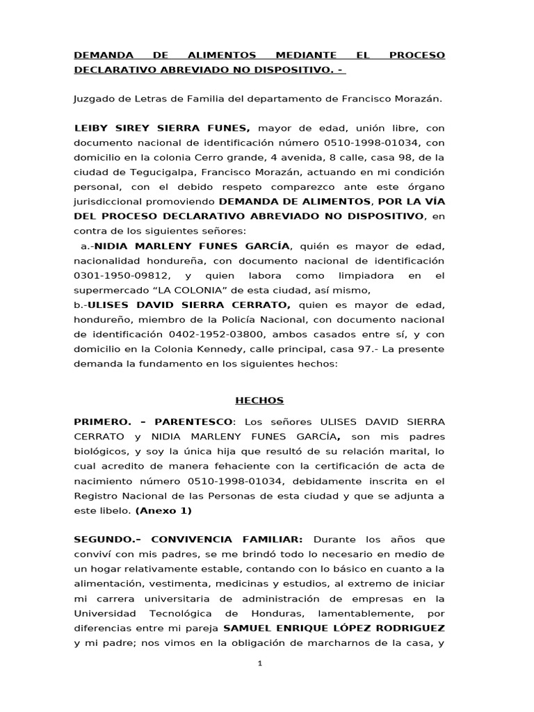Demanda Alimentos Corregida 2025 | PDF | Ley procesal | Judicaturas