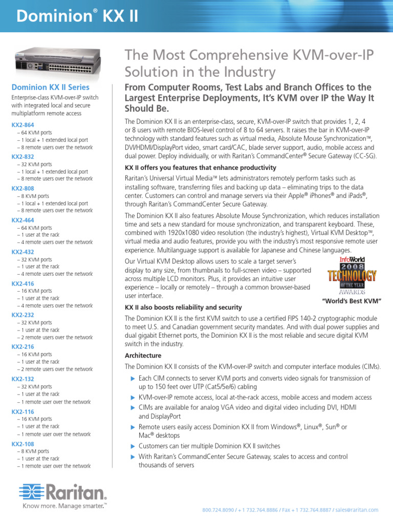 Raritan Dominion KX2 KX II DataSheet V1097R8 | PDF | Usb | Hdmi
