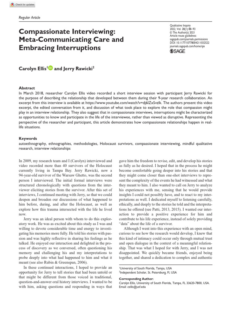 Ellis Rawicki 2021 Compassionate Interviewing Meta Communicating Care ...