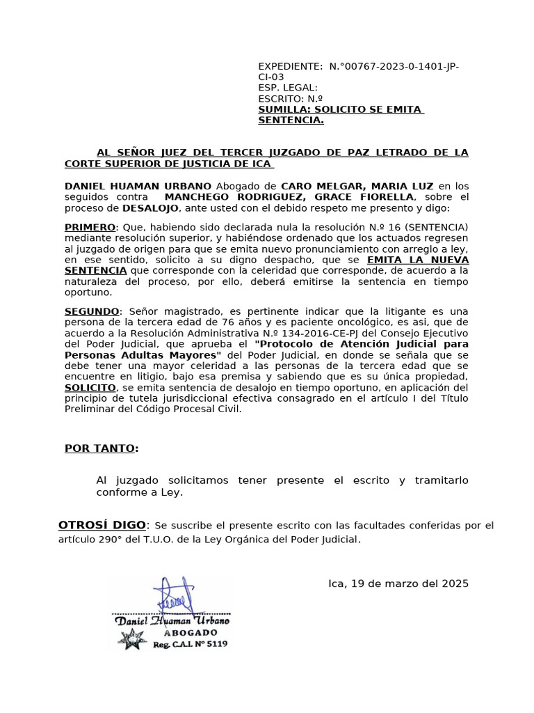 Escrito Solicito Se Emita Sentencia | PDF
