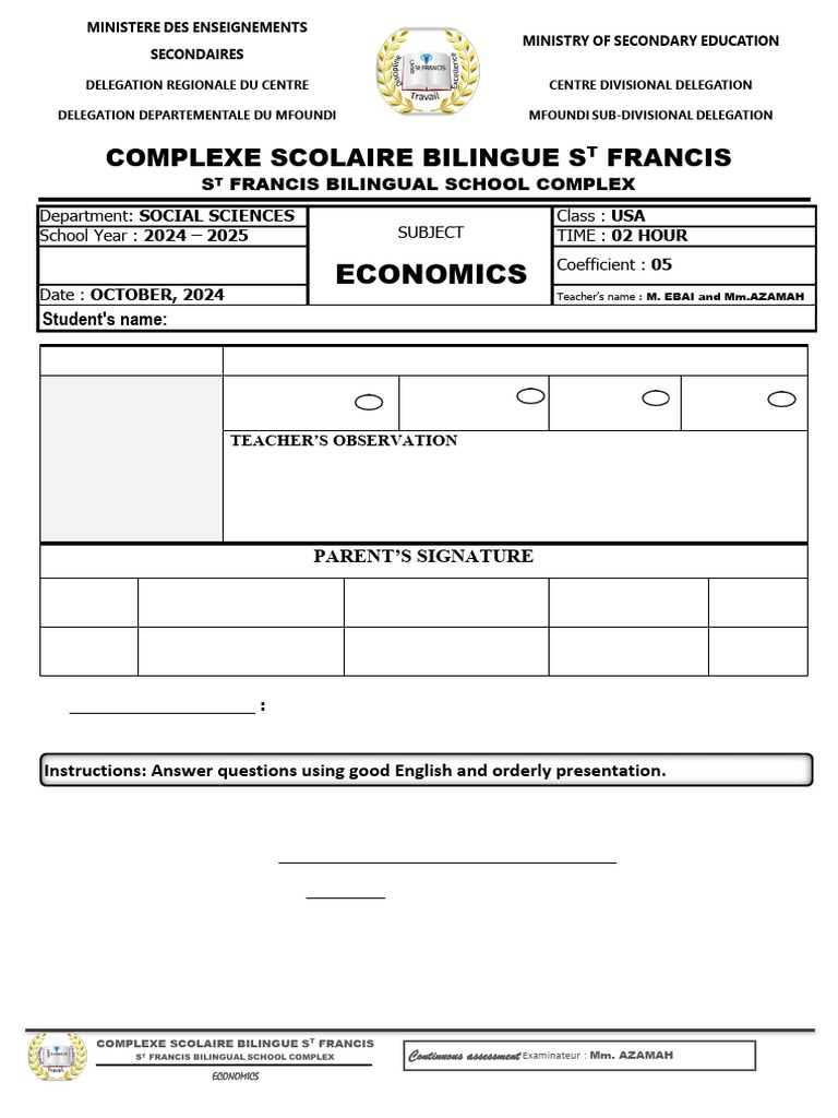 1st Seq Usa ST Francis 2024 | PDF | Demand | Elasticity (Economics)