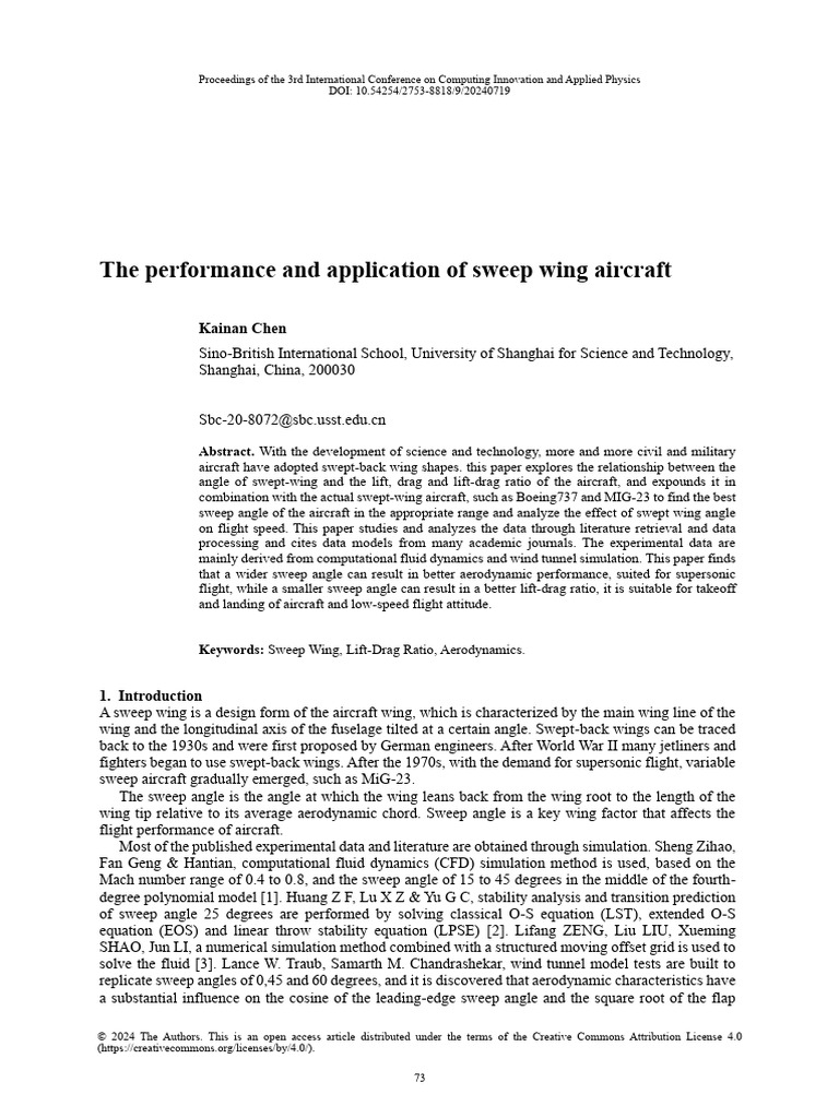Performance and Application of Sweep Wing Aircraft | PDF | Drag ...