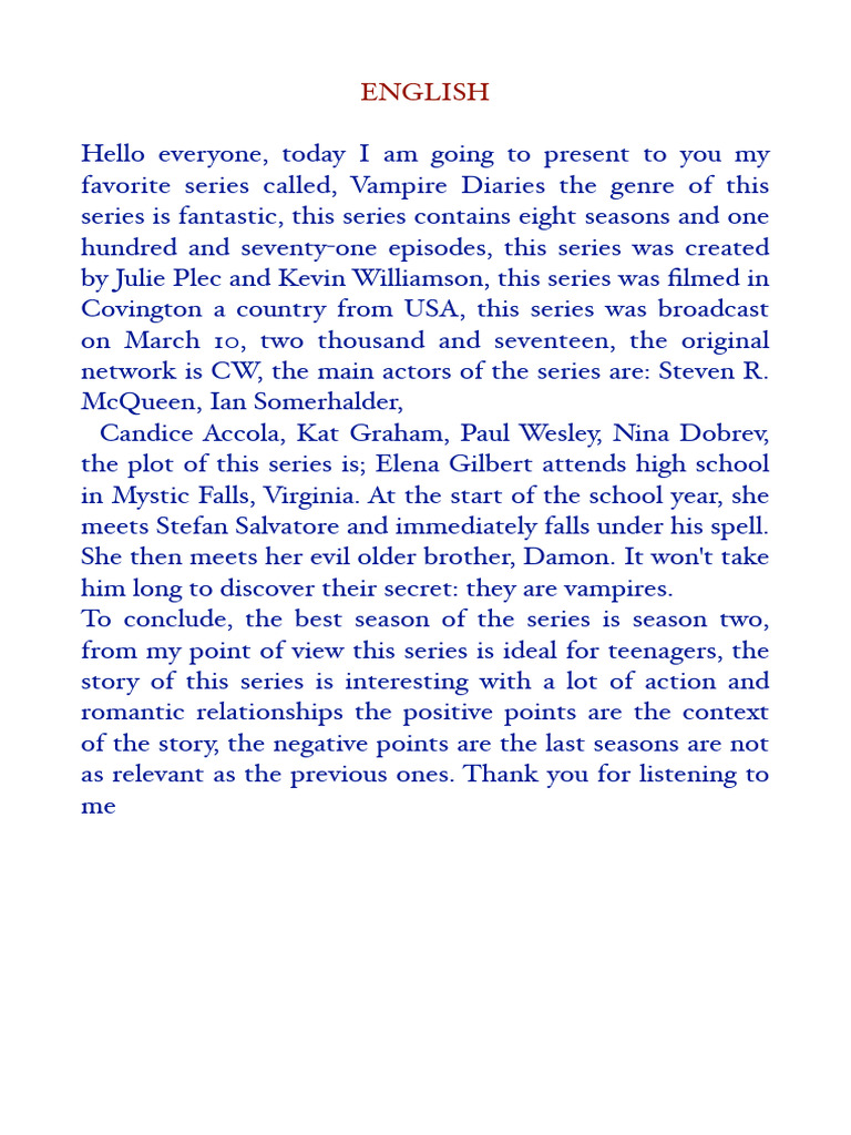 Discours Oral English | PDF