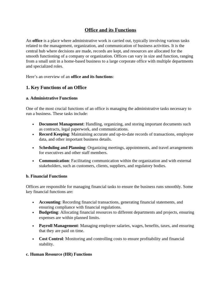 Office Functions and Organizational Roles | PDF | Human Resources ...