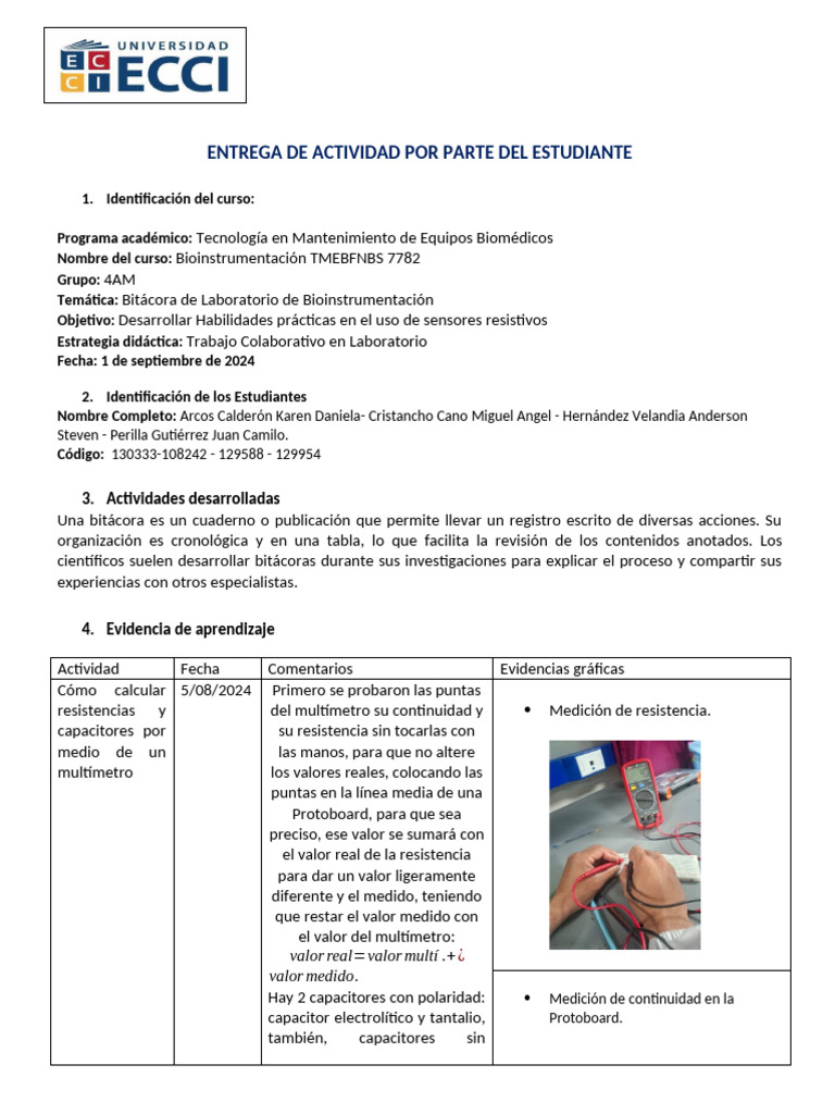Bitácora de Laboratorio en Bioinstrumentación | PDF | Amplitud | Red ...