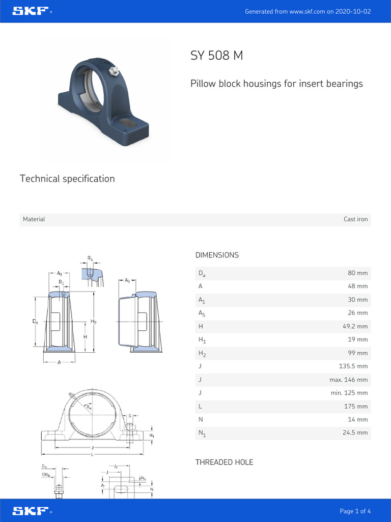 SKF SY508M PILLOW BLOCK HOUSING FOR BEARING INSERT _ Datasheet | PDF ...