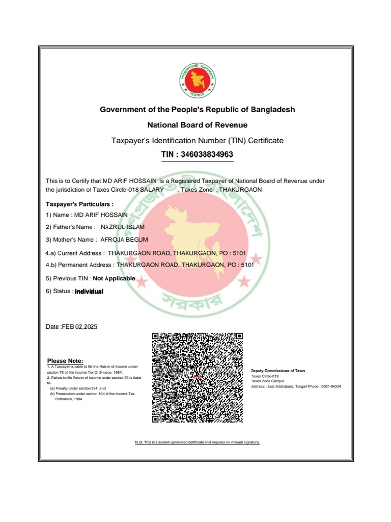 Tax Certificate | PDF