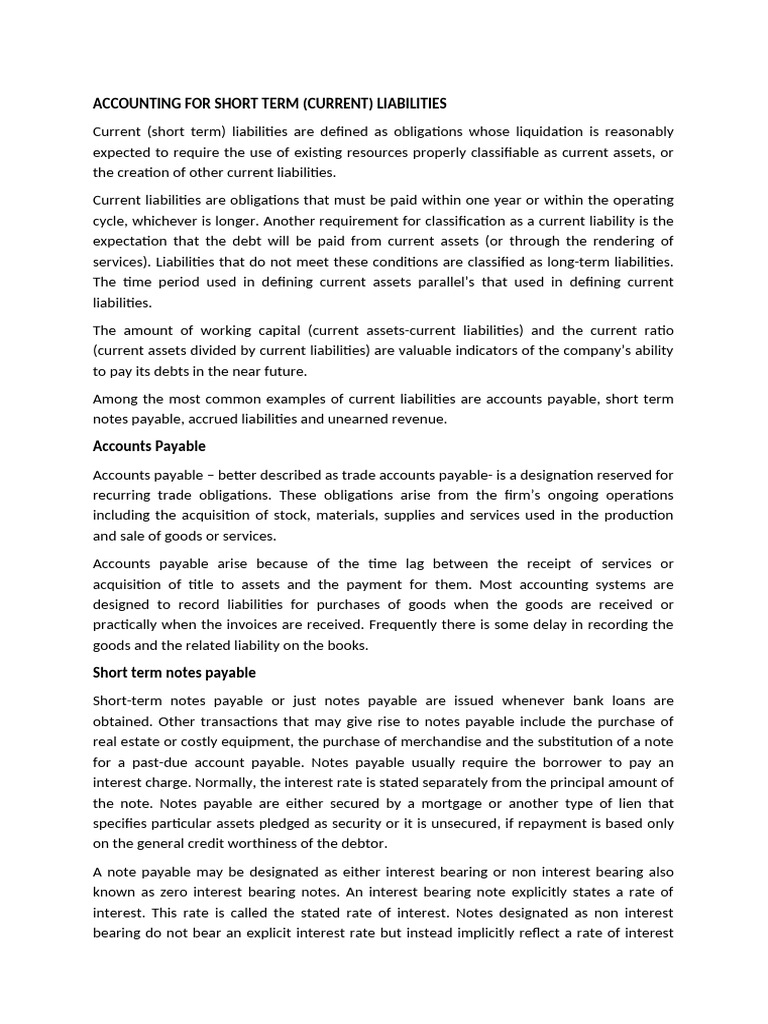 Understanding Short-Term Liabilities | PDF | Interest | Debits And Credits