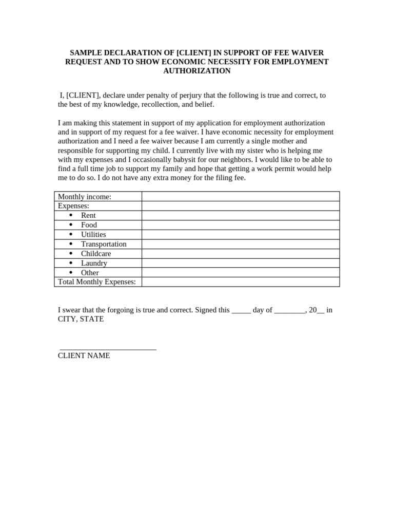 Sample Fee Waiver Letter | PDF