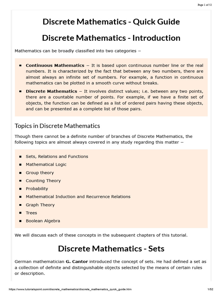 Discrete Mathematics - Quick Guide | PDF | Set (Mathematics) | Discrete Mathematics