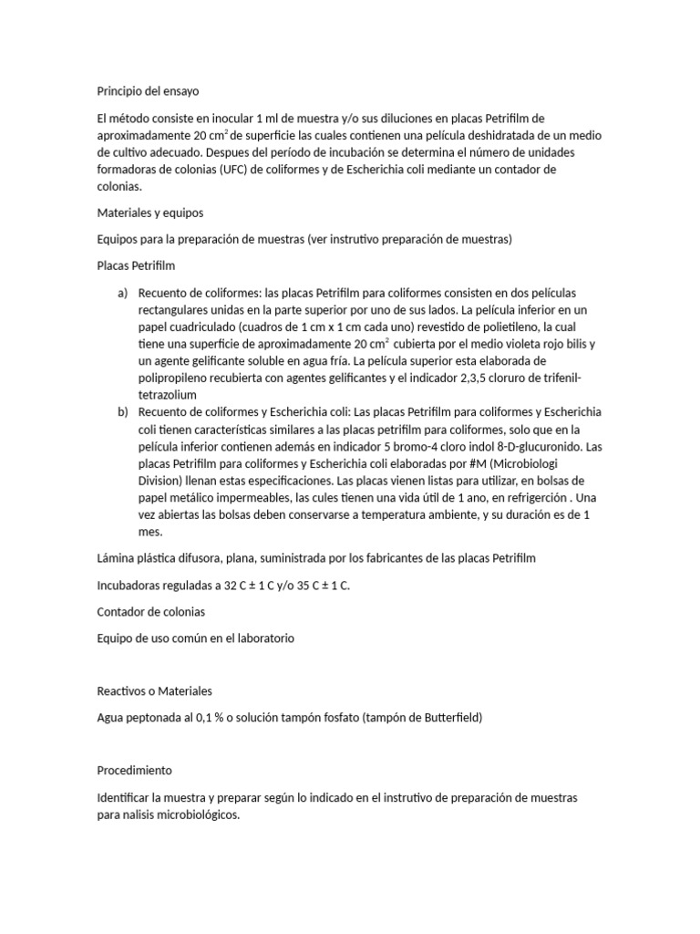 Método de Recuento de Coliformes en Alimentos | PDF | Química ...