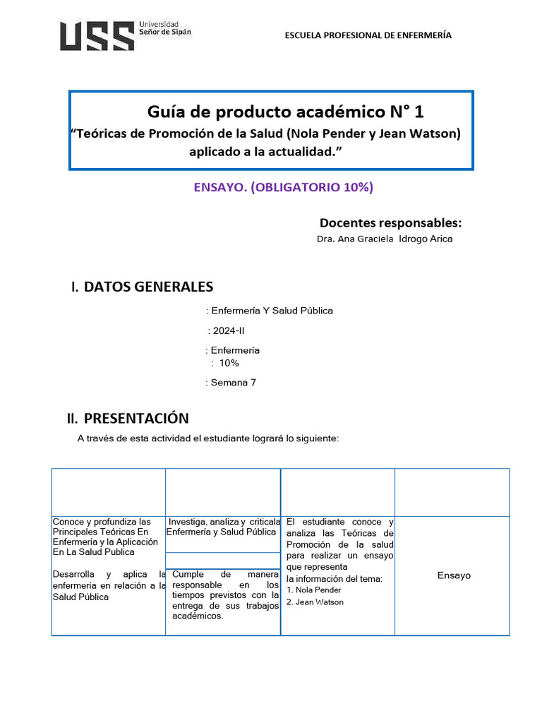 Guia Del PA1 - Salud Publica 2024 II | PDF | Enfermería | Aprendizaje