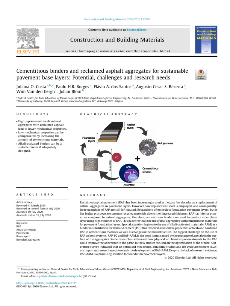 Cementitious Binders and Reclaimed Asphalt Aggregates For Sustainable ...