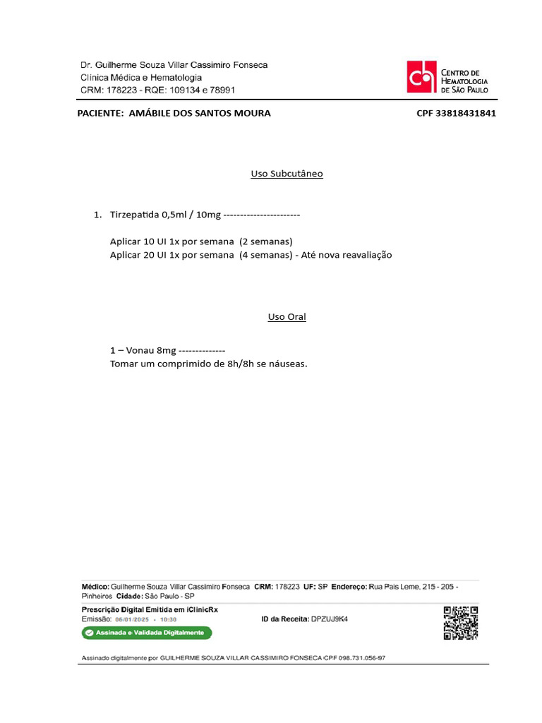 Tratamento de Amábile: Tirzepatida e Vonau | PDF