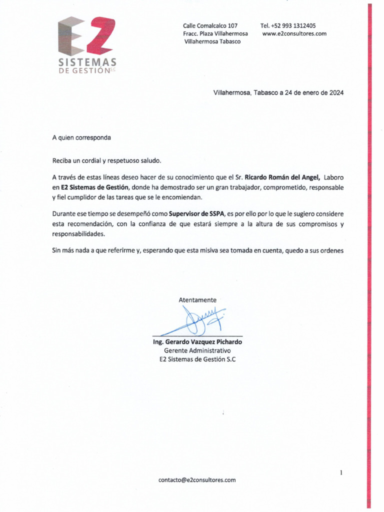 Carta de Recomendacion Ricardo Roman | PDF