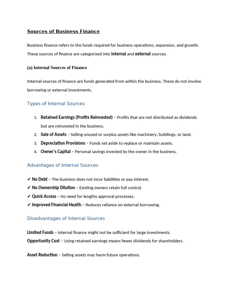 Business Finance Sources Explained | PDF | Debt | Equity (Finance)
