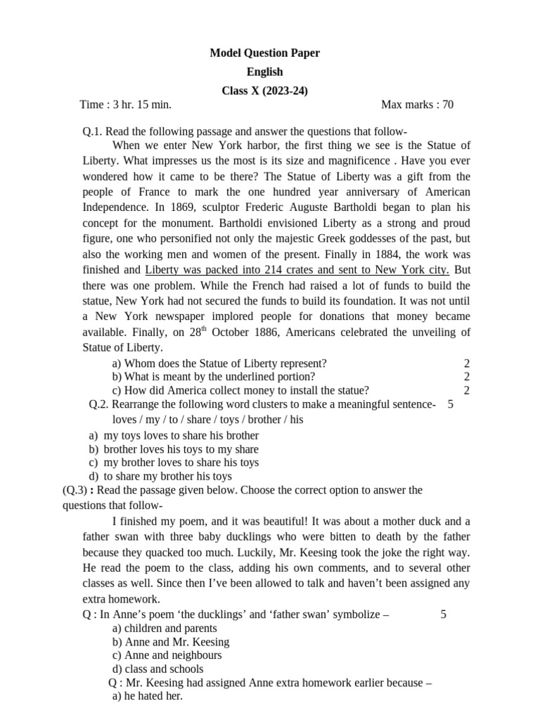 10th Class Up Board Paper | PDF