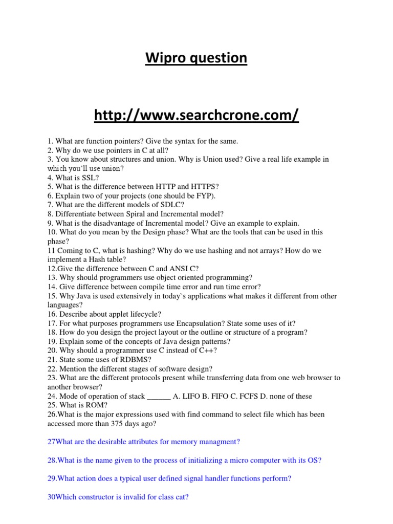 Wipro Question Pdf C Programming Language Java Programming Language 