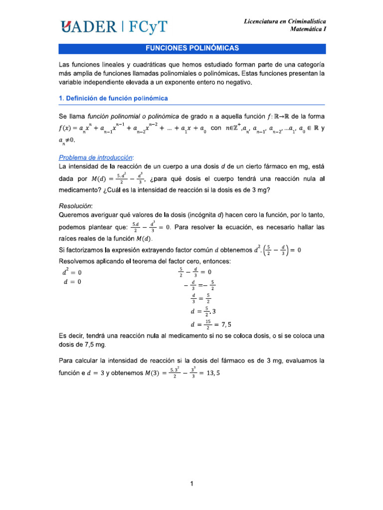 Apunte de Funciones Polinomiales | PDF
