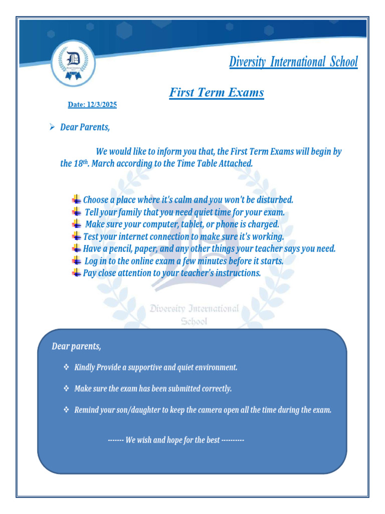 Year 6 Exam Timetable | PDF