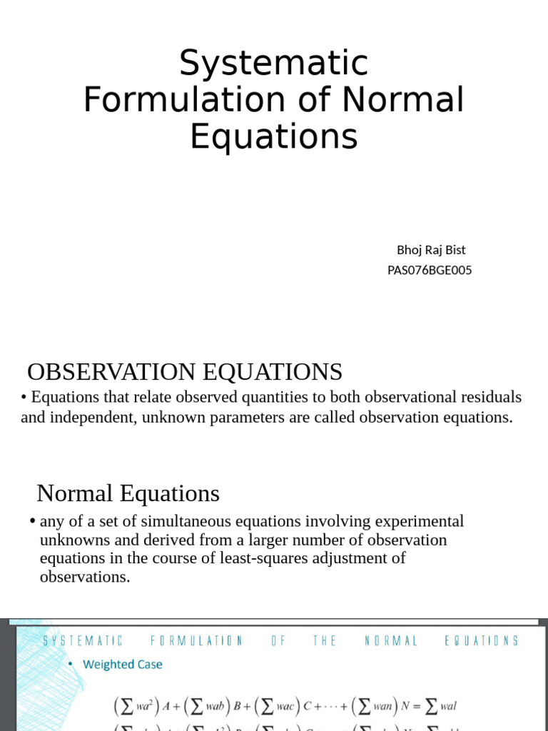 Bhoj Raj BIsta - Systematic Formulation of Normal Equations | PDF